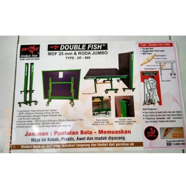 Jual Meja Pingpong Double fish MDF 25 mm roda jumbo type DF 909-SI ...