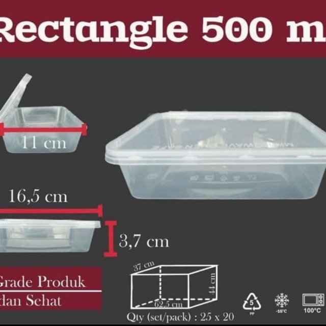 Jual Thinwall Rectangle / Kotak Panjang 500ml (25pcs) | Shopee Indonesia