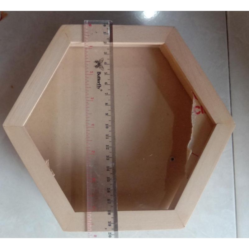 Jual pigura/frame/bingkai kayu 3D Hexagon Diameter 25cm+ kaca acrylic ...