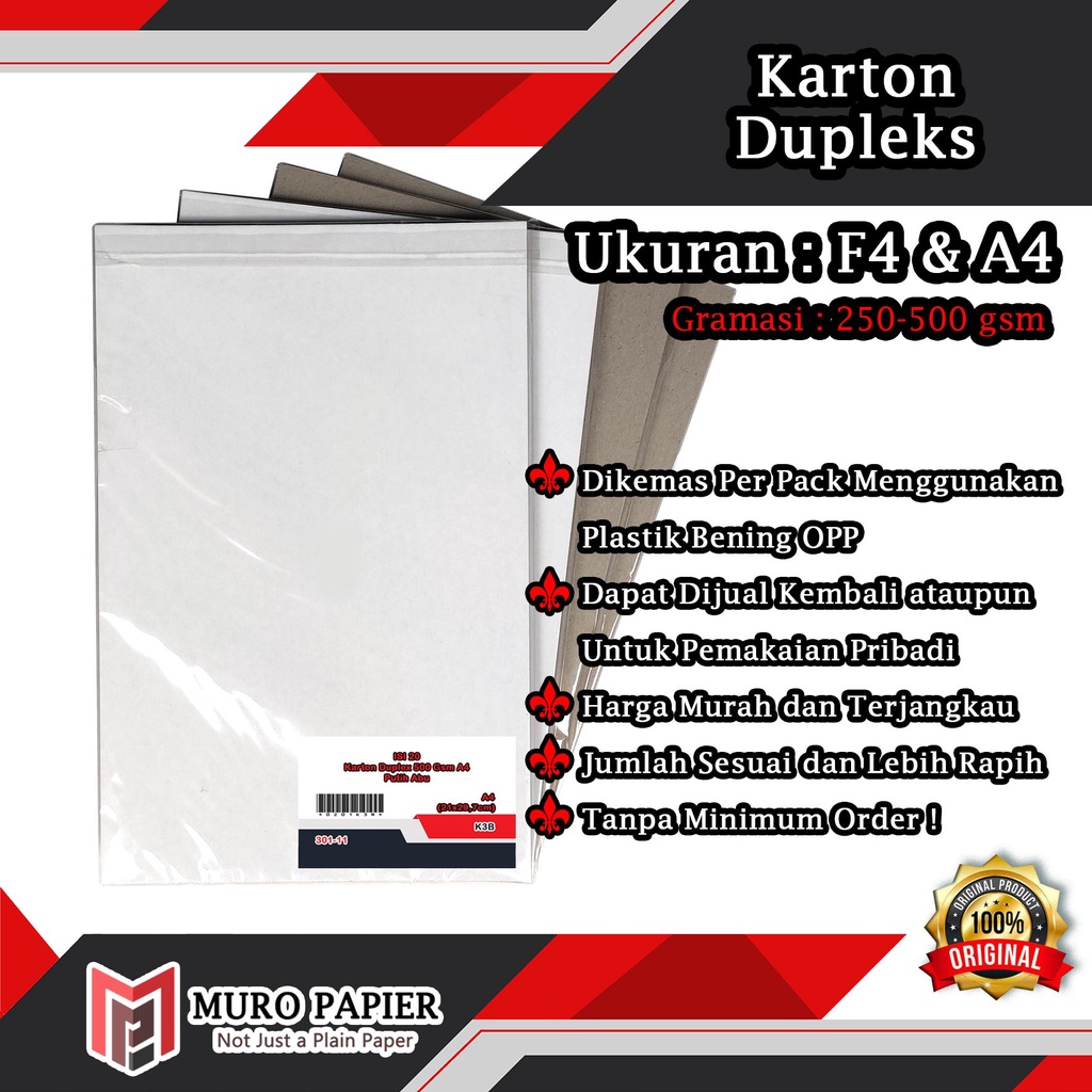 Jual ( PER PAK - ISI 20 ) Karton Dupleks 250 - 500 gsm A4 F4 - by Muro ...