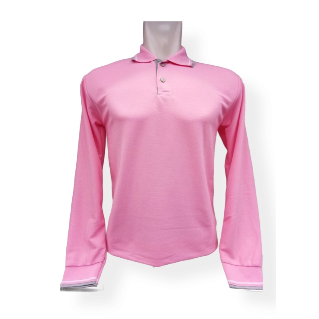 Jual Kaos Kerah Polo Shirt Lis Lengan Panjang Warna Pink Muda Untuk ...