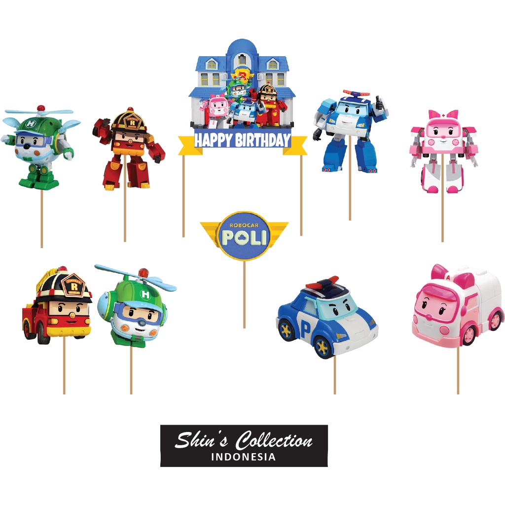 Jual Cake topper RoboPoli car Robocar Poli set isi 10 pc | Shopee Indonesia
