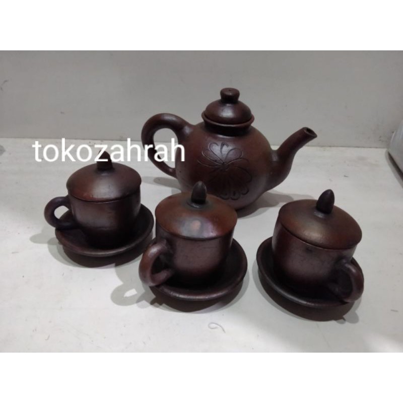 Jual Poci Teh Tanah Liat/Teko Poci Tanah liat Set ,(3cangkir dalam ...