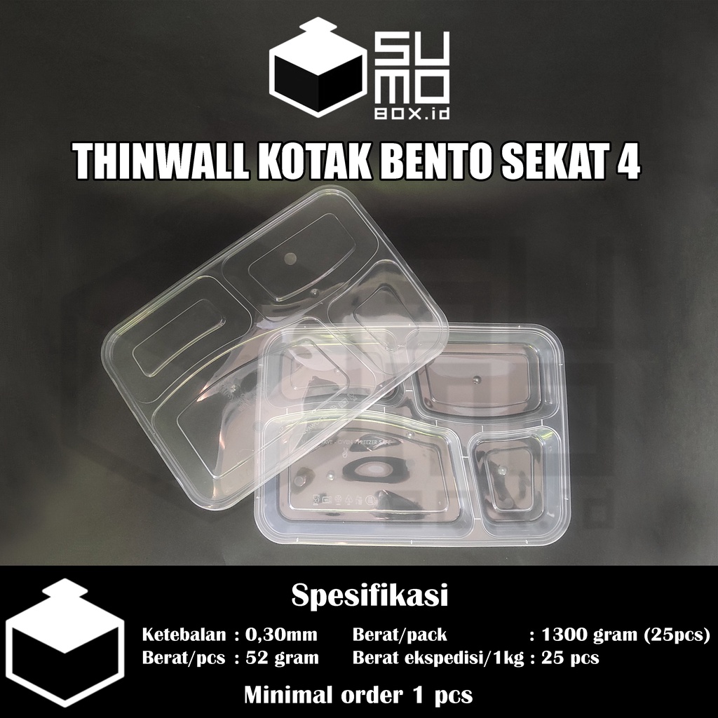 Jual Thinwall Bento Sekat 4 + Tutup Datar Tutup Dome Cembung/ Food ...