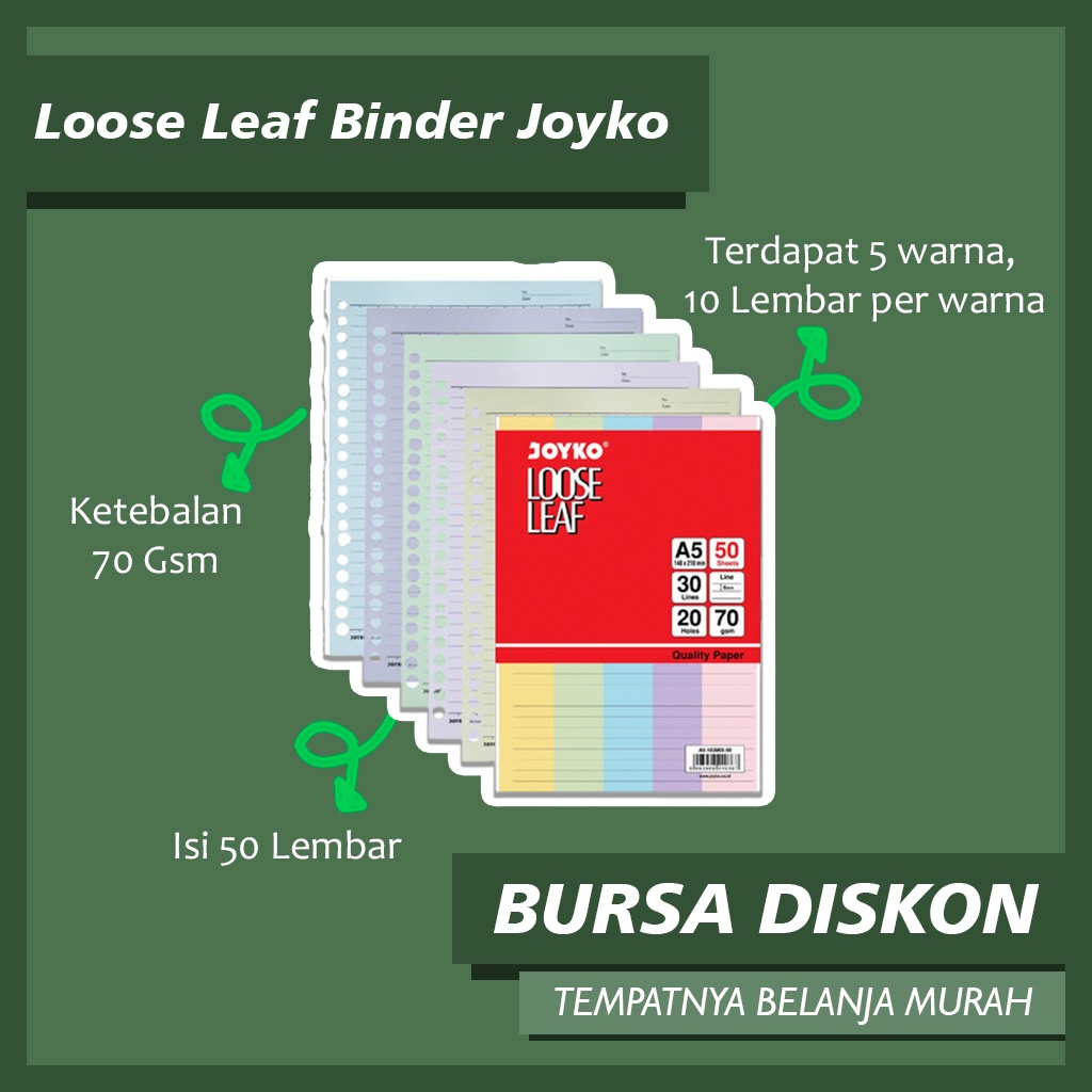 Jual Kertas Binder Loose Leaf Joyko A5 50 Lembar Mix Color File Warna | Shopee Indonesia