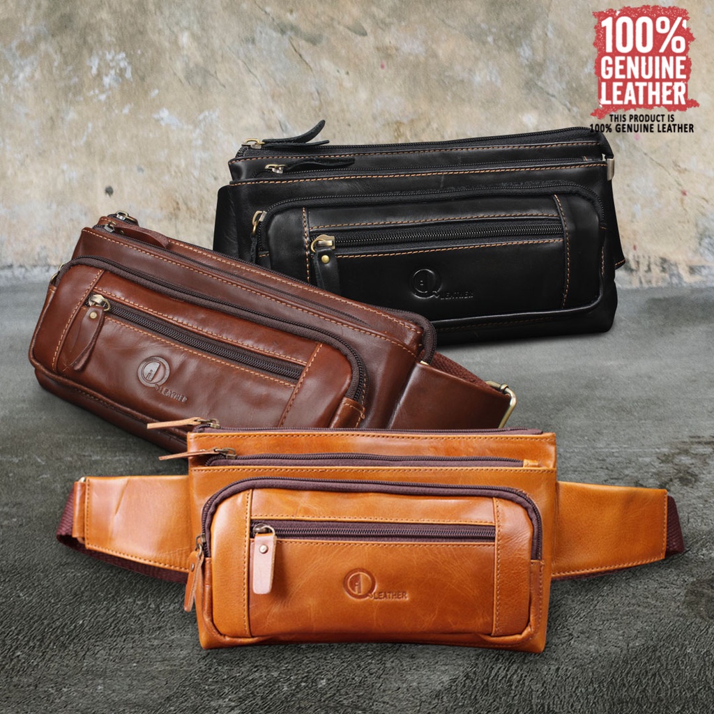 Jual Waist bag Pria Multifungsi Garansi 100% Kulit Sapi Asli Original ...