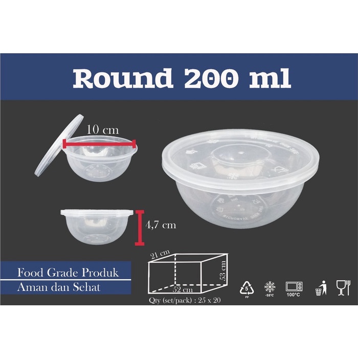 Jual Makan-Mangkok- Mangkuk Plastik 200Ml 25Pcs(Bowl/Kotak Makan/Thinwall/Cup Pudding) -Mangkok ...