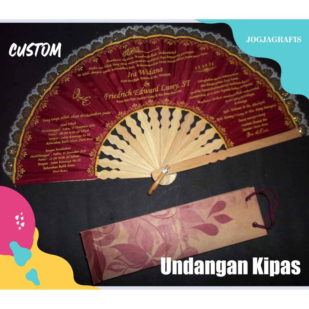 Jual Undangan Kipas Kain Saten kemasan paper bag eco craft | Shopee ...