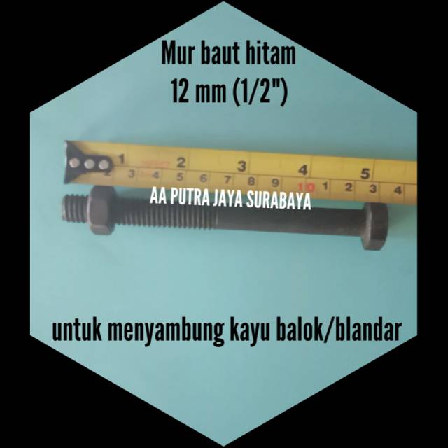 Jual Mur baut 13 mm (1/2") panjang 12 cm kayu balok/blandar kunci 19 ...