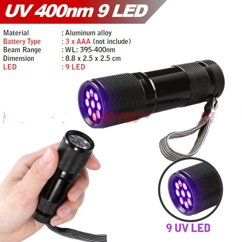 Jual Senter Ultraviolet UV 9 LED - Hemat | Shopee Indonesia