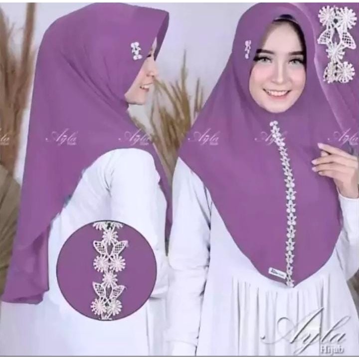 Jual krudung instan jilbab bergo ayla motif list bunga bahan jersey ...