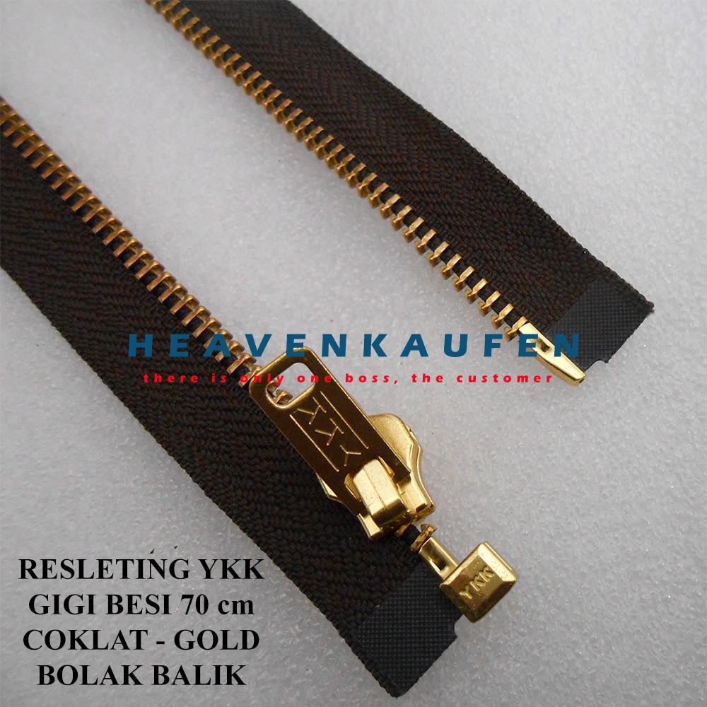 Jual Resleting YKK besi 28" inchi 70 cm coklat gold bolak balik Gigi emas zipper jaket open end ...