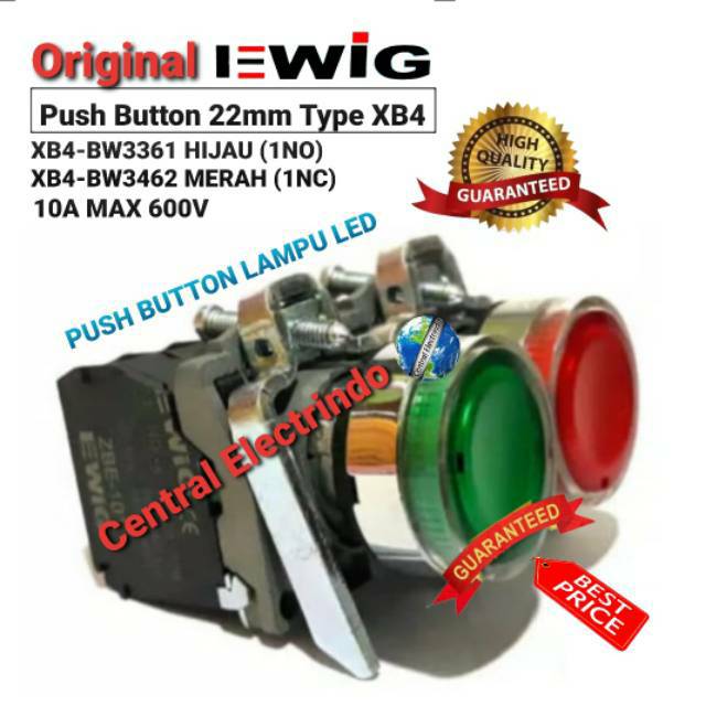 Jual Push Button EWIG 22mm XB4 BW3361 Hijau (1NO) XB4 BW3462 Merah (1NC ...