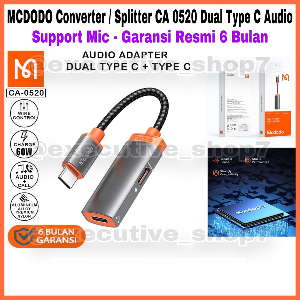 Jual MCDODO Converter / Splitter CA 0520 Dual Type C Audio - Support Mic | Shopee Indonesia