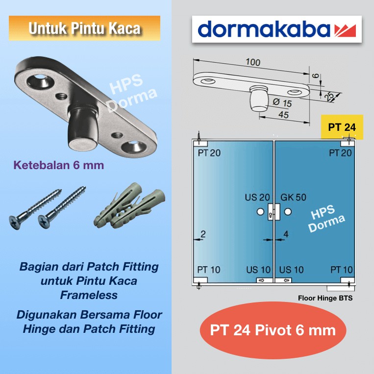 Jual Top Pivot Dorma PT 24 Patch Fitting ( 6 mm ) | Shopee Indonesia