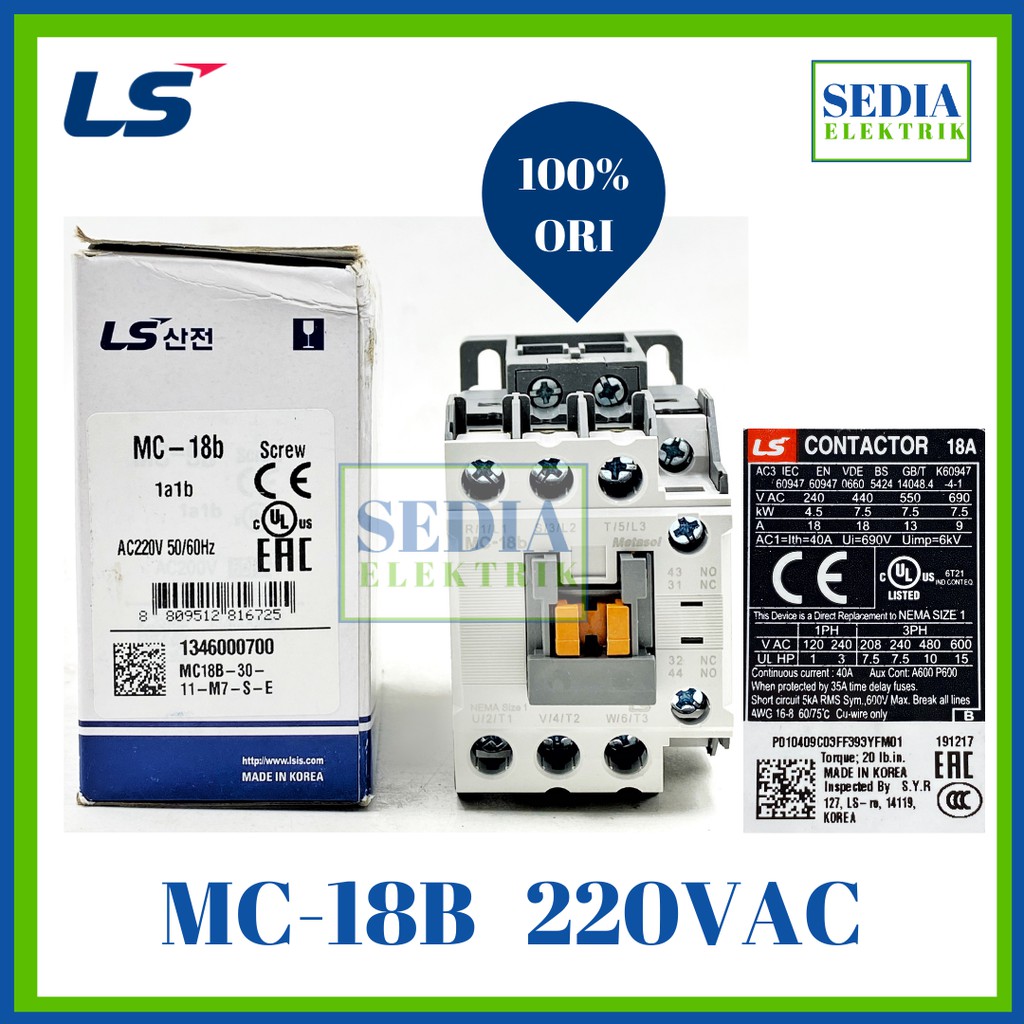 Jual KONTAKTOR CONTACTOR LS MC-18B 220VAC MC 18B MC18B 3 KUTUB NO NC ...