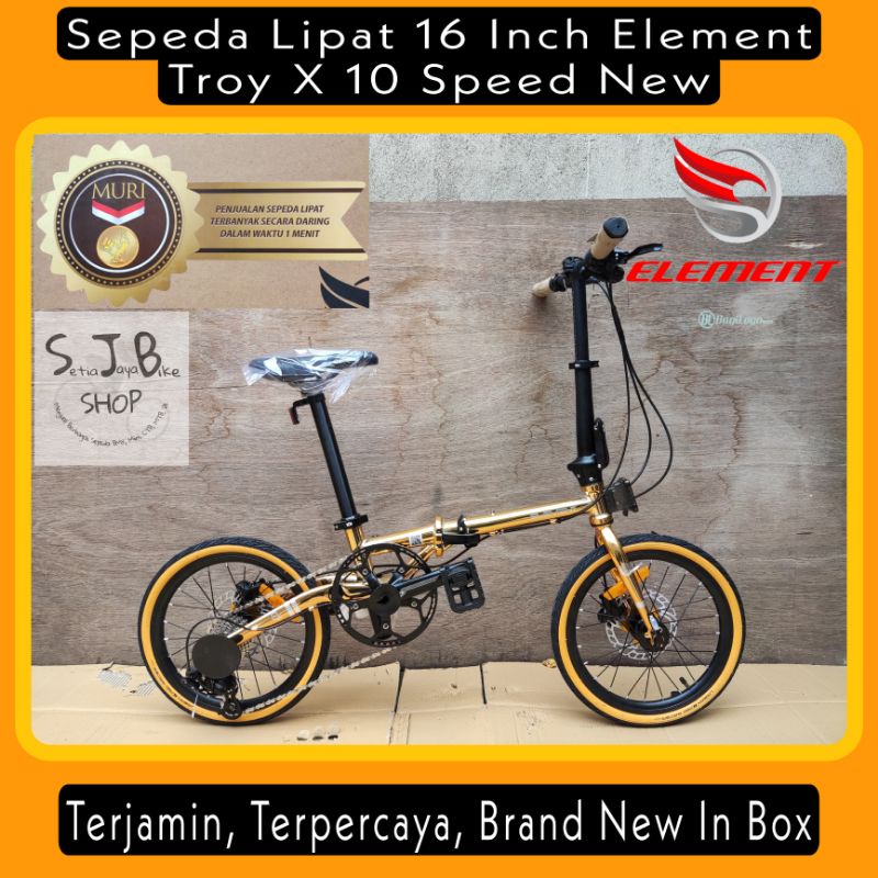 Jual Sepeda Lipat 16 Inch Element Troy X 10 Speed Gold Chrome New ...