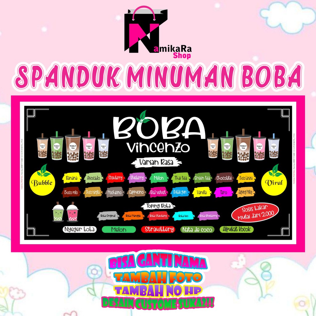 Jual Spanduk Banner Backdrop Minuman Boba Viral/ Cetak Spanduk Minuman ...