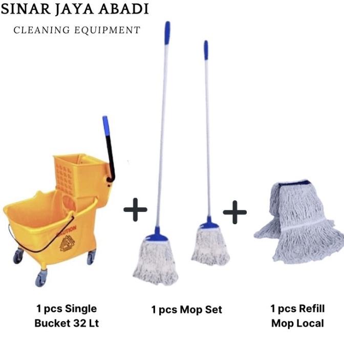 Jual Single Bucket Wringer Press 32 Liter + Dust Mop Pel Set + Refill ...