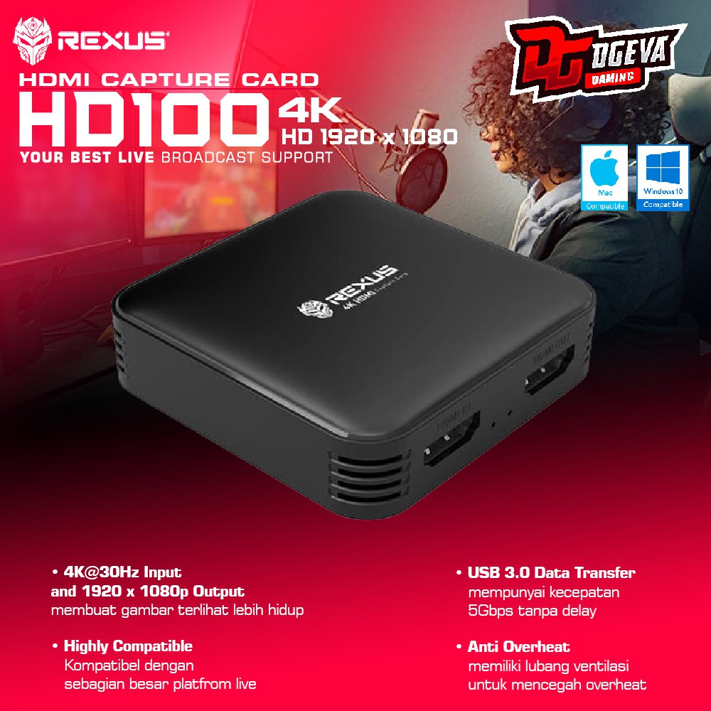 Jual Rexus HD100 HDMI 4K Game Capture Card Streaming | Shopee Indonesia