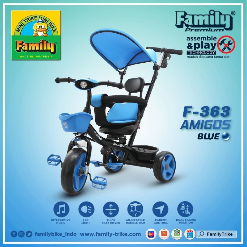 Jual Sepeda Stroller family 363 Roda Tiga Lengkap Kanopi Dorongan music ...