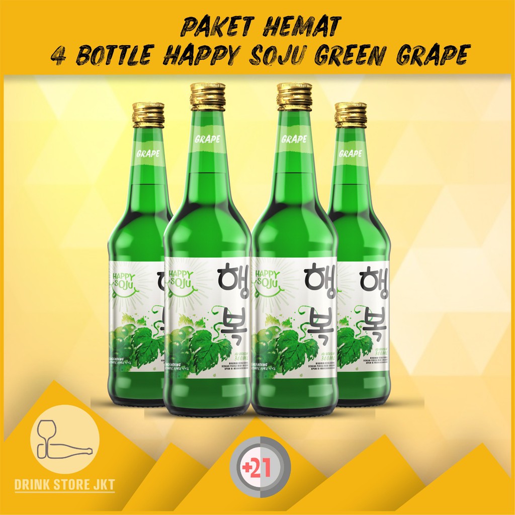 Jual Paket Hemat - Happy Soju Green Grape 4 Botol [360 ML] | Shopee ...