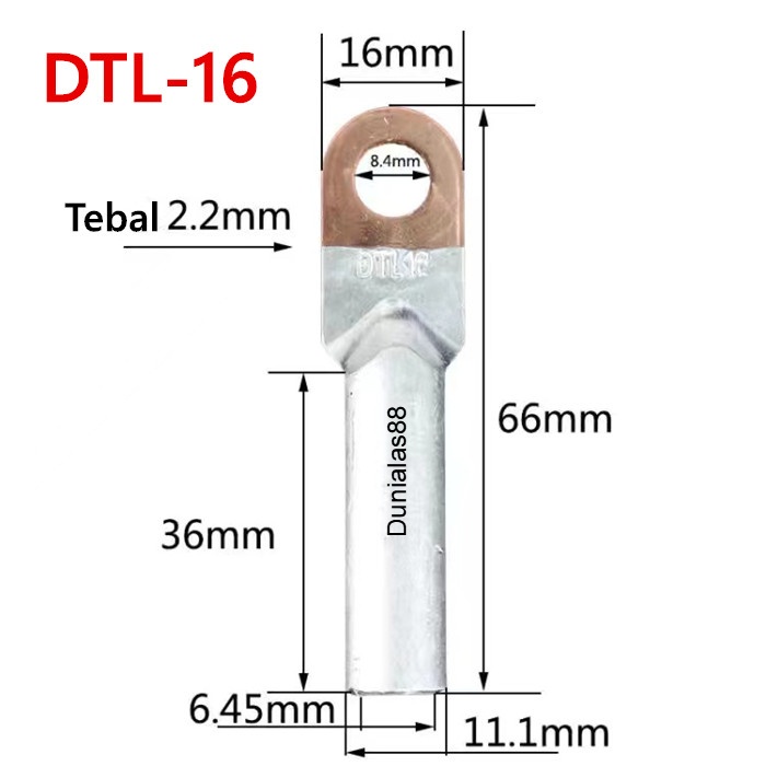 Jual 5 PCS Skun Kabel Lug Bimetal AL-CU DTL-10 DTL-1-10 DTL-16 DTL-25 ...
