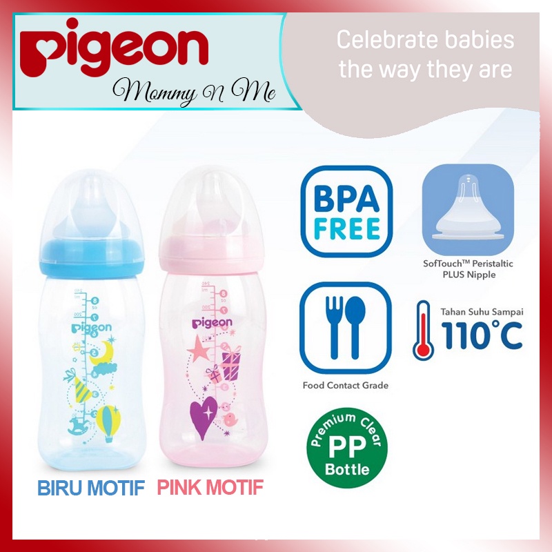 Jual MOMMYNME PIGEON BOTOL PP WIDE NECK SOFTOUCH PERISTALTIC PLUS 160ml | 240ml | 330ml | Shopee ...