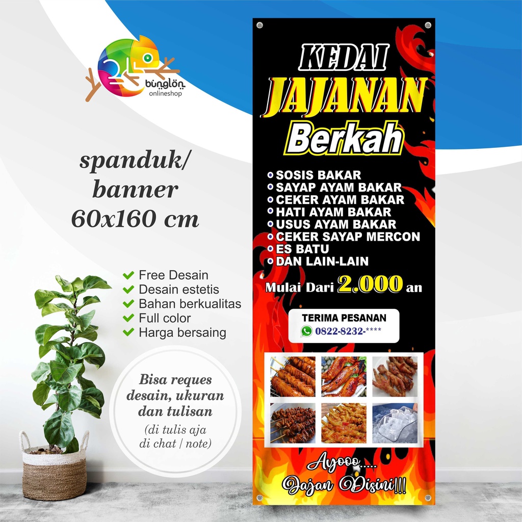 Jual Size 60x160 Cm, Spanduk Banner Warung Jajanan, Seblak, Sosis, Dll ...