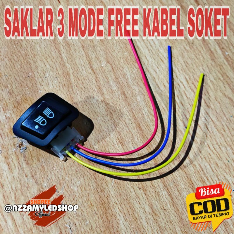 Jual Saklar dim motor saklar high low off Beam 3 mode gratis kabel ...