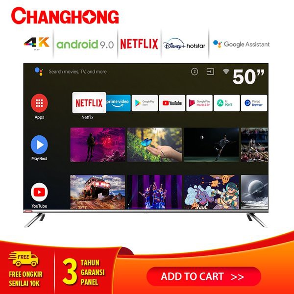 Jual Changhong 50 Inch framless 4K UHD Android 9.0 Smart TV Digital Netflix LED TV Model U50H7 ...