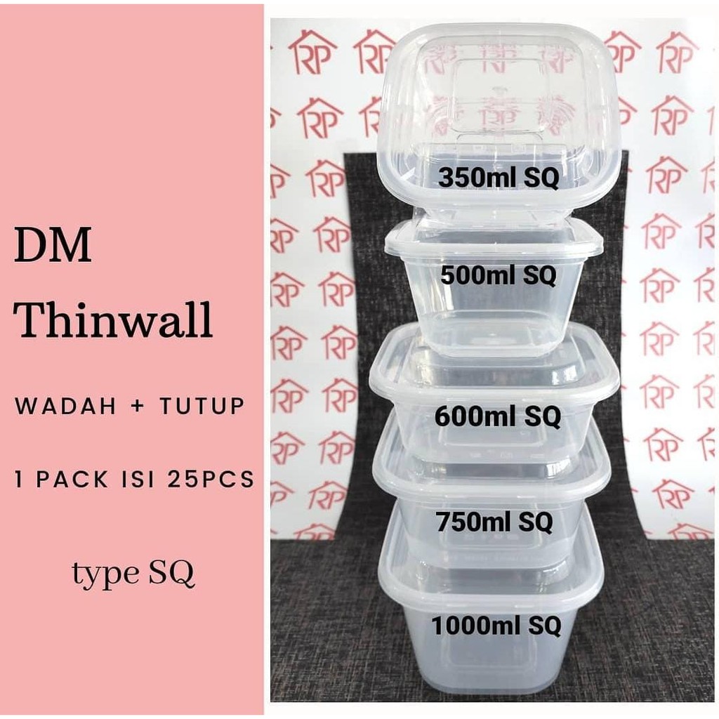 Jual Isi 25 Pcs Thinwall Dm Uk 500 Ml Sq Food Container Dm 500 Ml