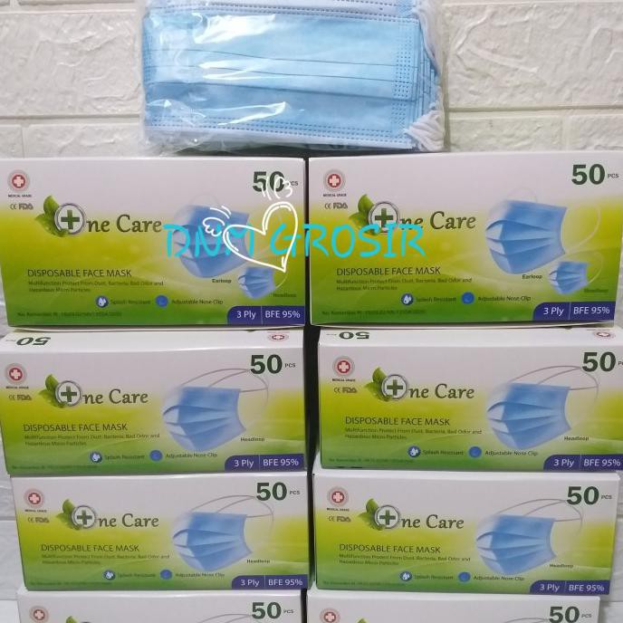 Jual MASKER EARLOOP ONE CARE 3 PLY. ISI 50 PCS - Biru | Shopee Indonesia