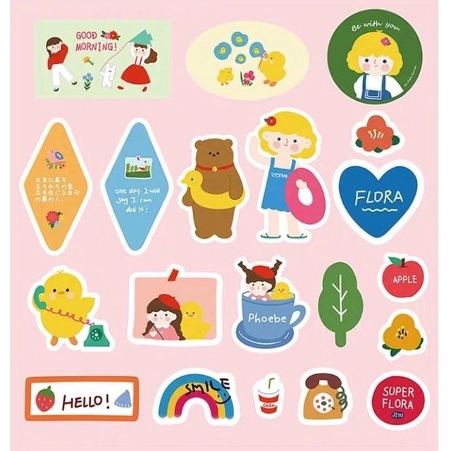 Jual Stickers Sheet Square (Makanan, Minuman, Orang, Kelinci, Beruang ...