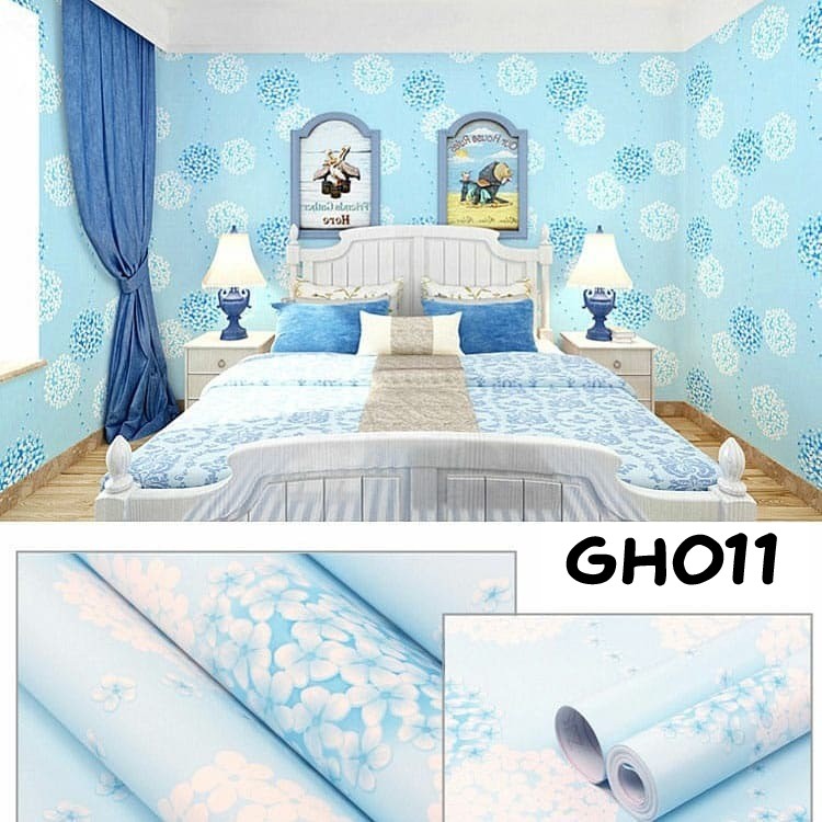 Jual Wallpaper Dinding Motif Bunga Biru Sticker Dinding Best Quality ...