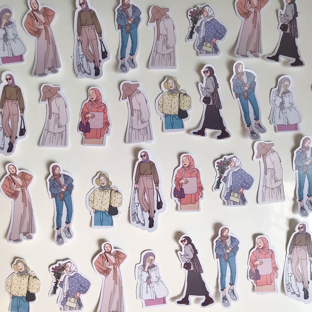 Jual 1 PCS OOTD hijab girls sticker/ stiker jurnal/ aesthetic journal ...