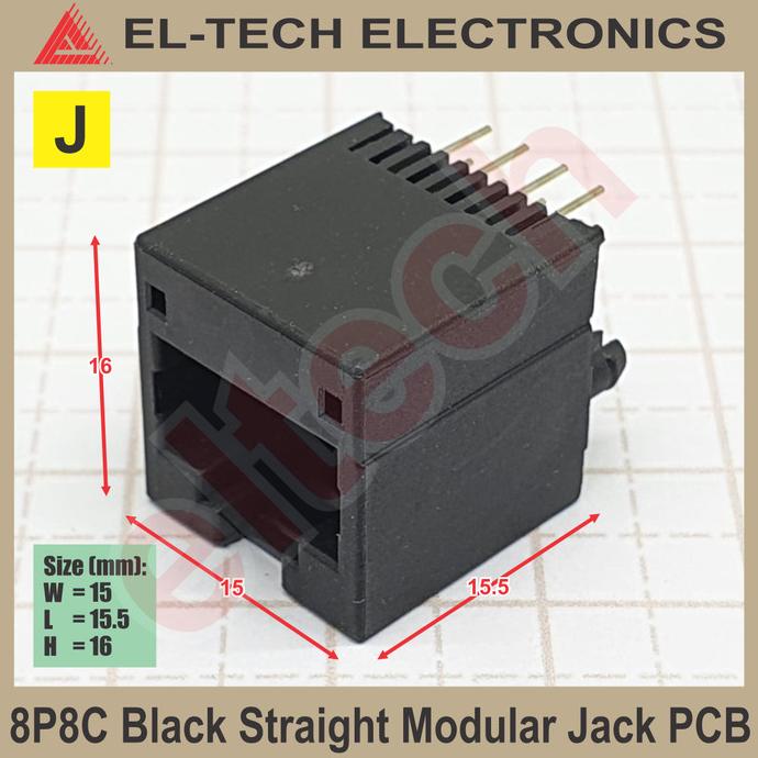 Jual 8P8C RJ45 LAN Modular Jack PCB Black Hitam Straight Lurus Konektor ...