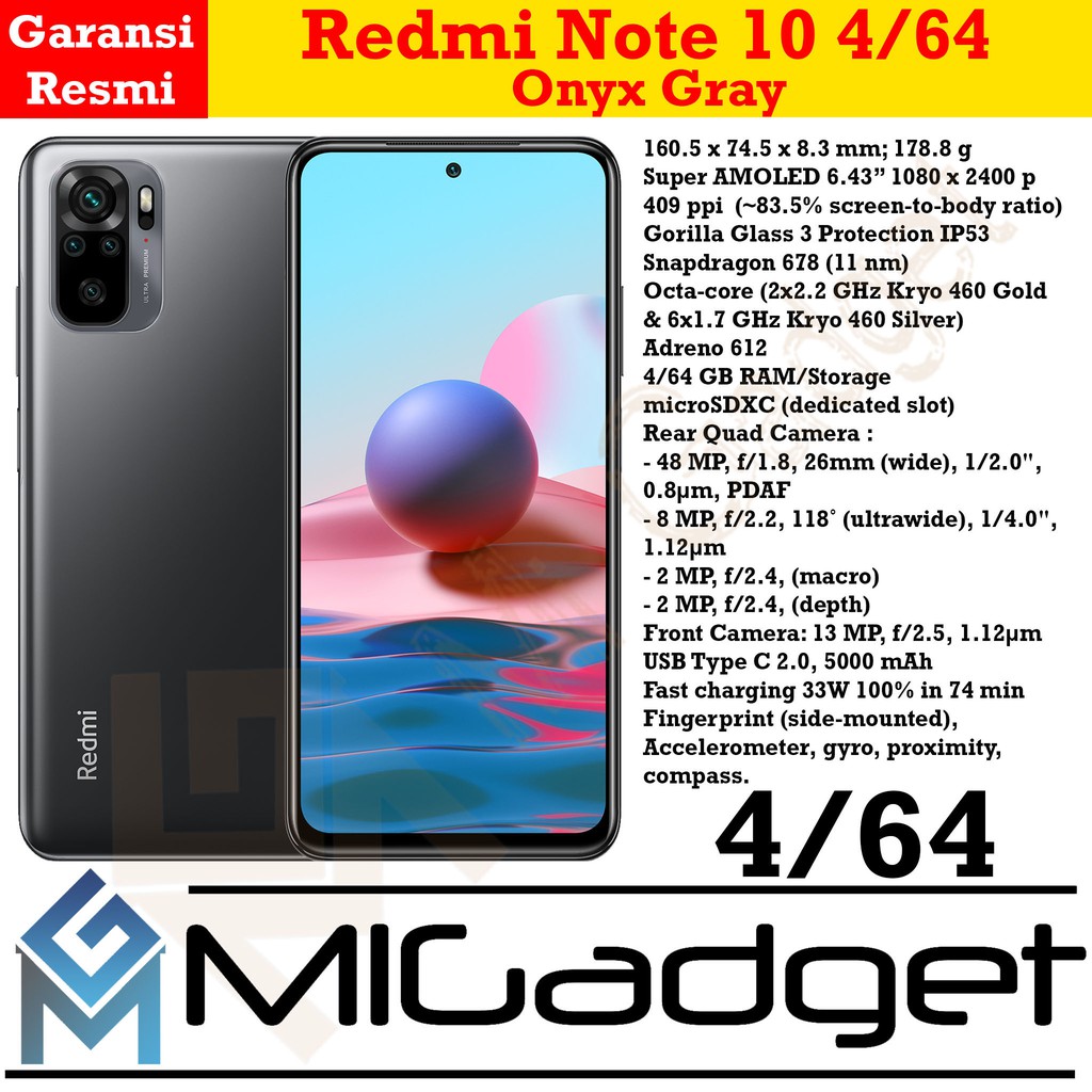 Jual Redmi Note 10 4/64 AMOLED Display Garansi Resmi | Shopee Indonesia