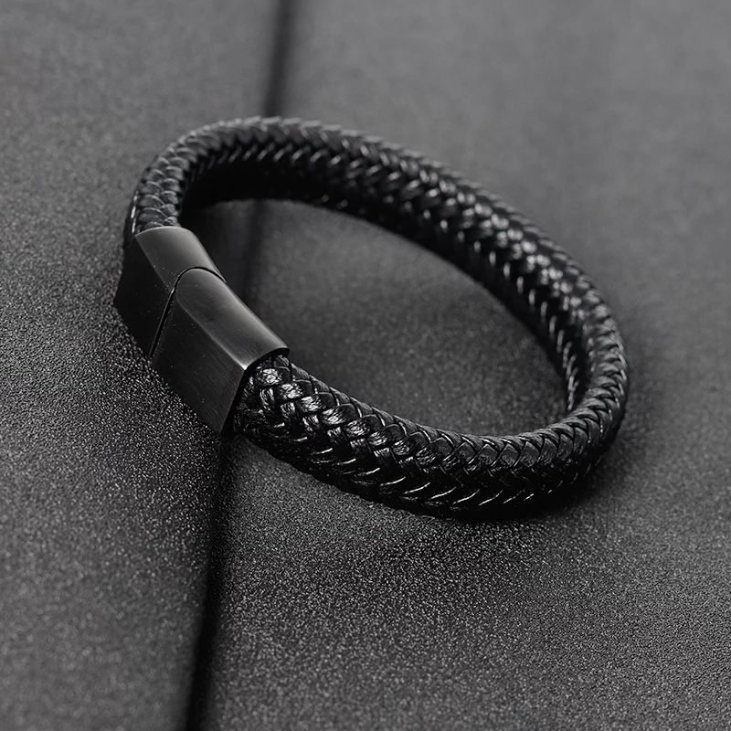 Jual Gelang Kulit Pria Hitam Premium Density Pengait Magnet Kekinian ...