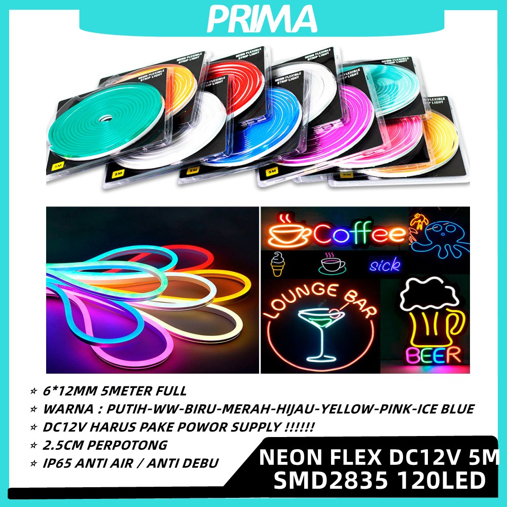Jual Lampu LED Neon Flex LED Strip Flexible 5 Meter DC 12V IP65 WATERPROOF | Shopee Indonesia