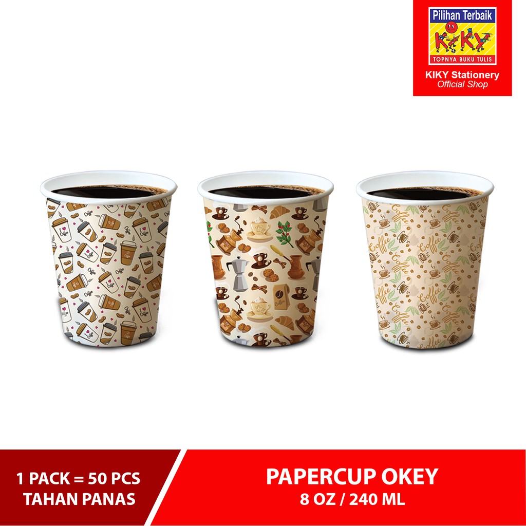 Jual OKEY Paper Cup 8 Oz - 1 Pack isi 50 Pcs Gelas Kertas Kopi Tahan Panas | Shopee Indonesia