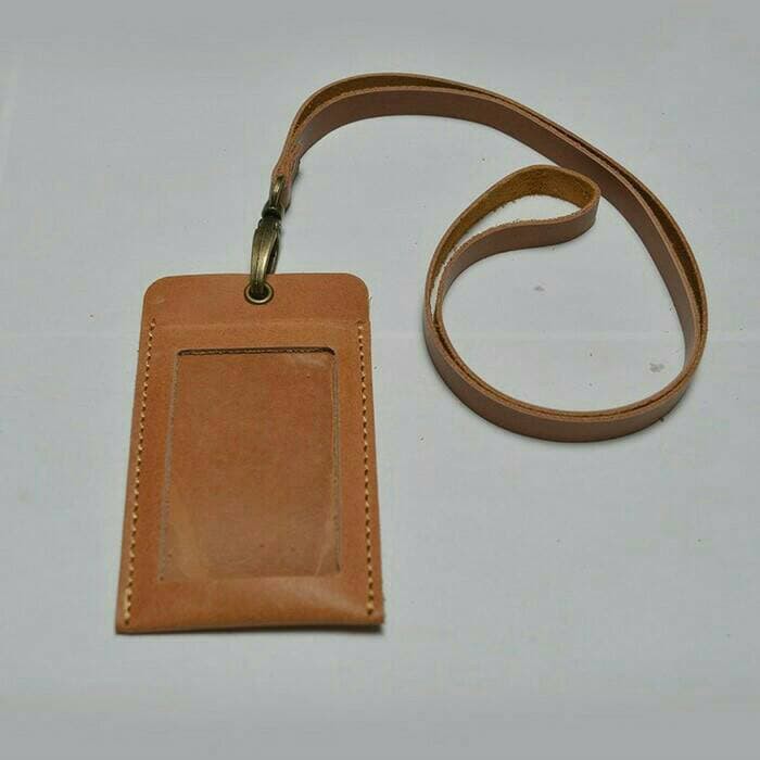 Jual Gantungan ID card simpel kulit asli warna tan ID card holder ...
