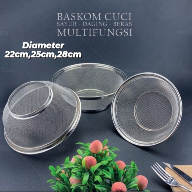 Jual baskom saringan jaring stainless serbaguna 28cm / baskom cuci ...