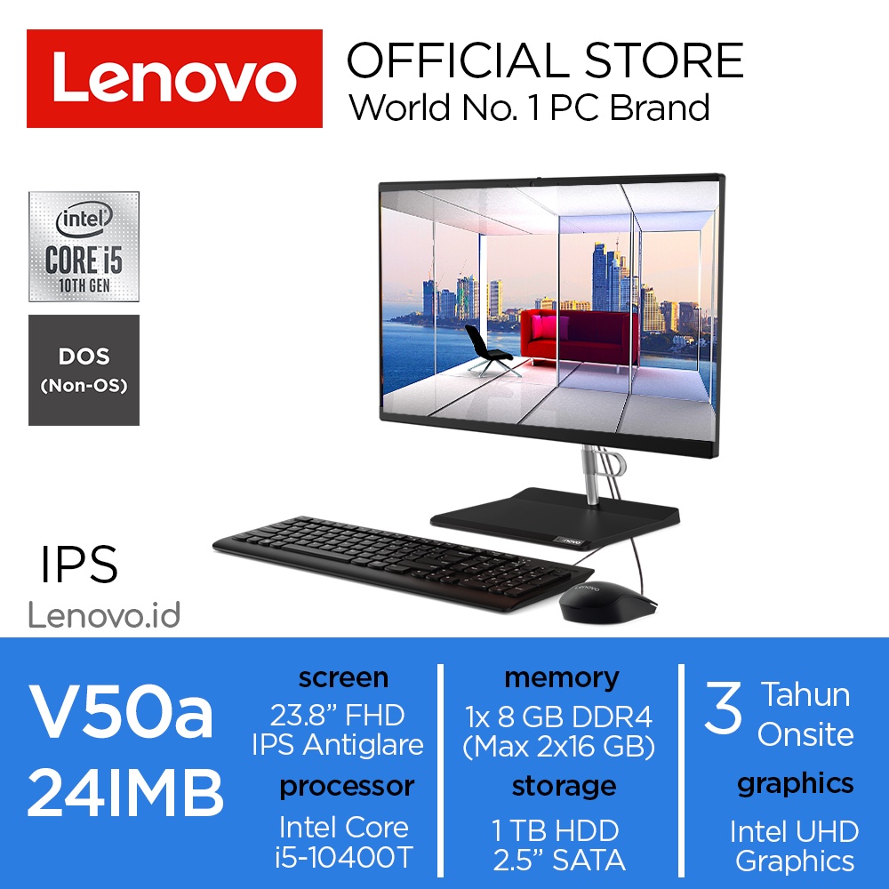 Jual Lenovo PC AIO V50a 24IMB G9IA Intel Core i5 10400T DOS 8GB 1TB HDD 7200rpm 2.5" SATA 23.8 ...