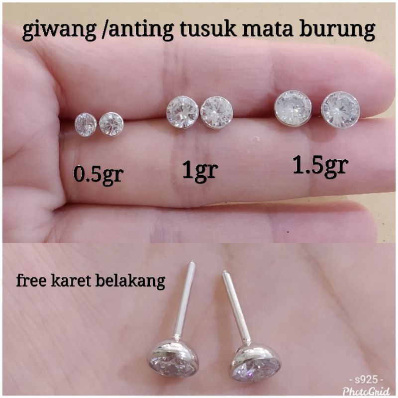 Jual GIWANG/ANTING TUSUK MATA SATU PERAK S925 LAPIS MAS PUTIH GWGB ...