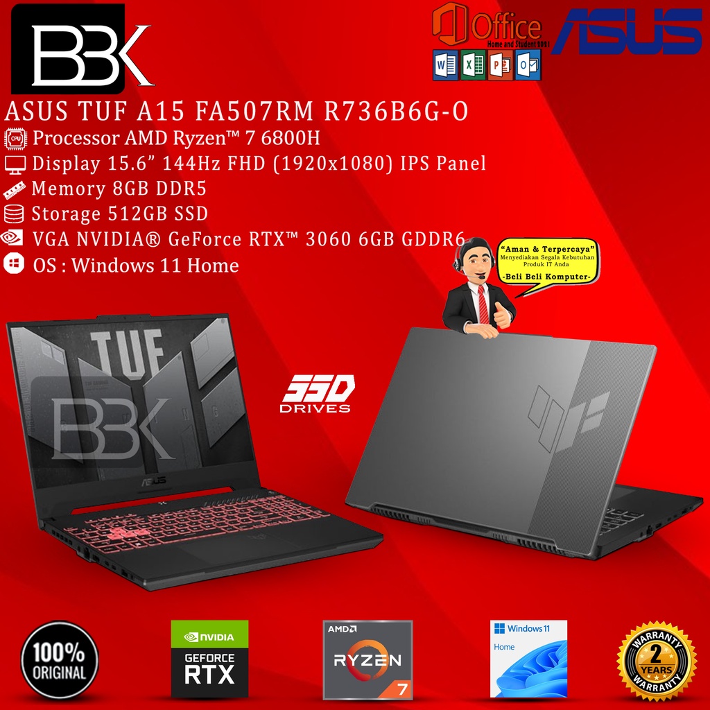 Jual ASUS TUF A15 FA507RM R736B6G-O Ryzen 7 6800H 8GB 512GB RTX3060 W11 ...