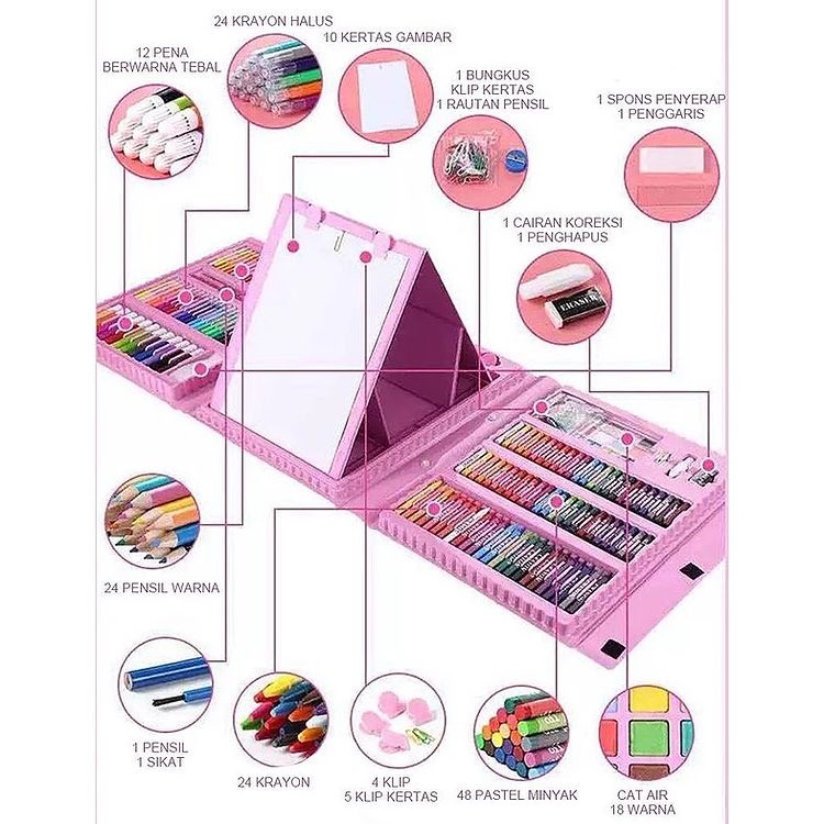 Jual Crayon Set 208 Pcs / Crayon Anak Set Koper / Water Colour Crayon ...