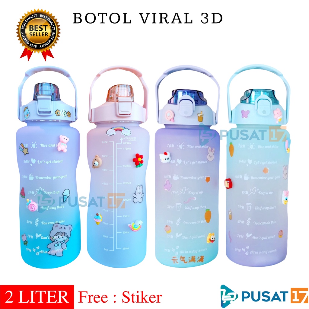 Jual PUSAT17 BOTOL MINUM MOTIVASI 2 LITER / BOTOL VIRAL 3D 2 LITER ...