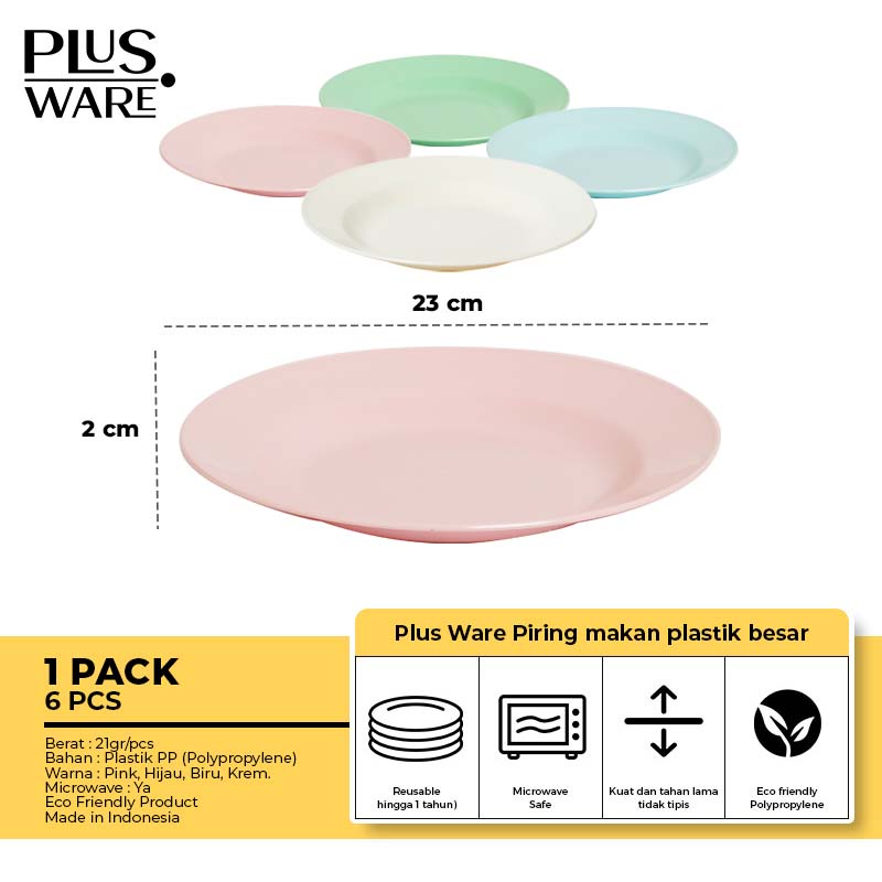 Jual Plusware 1 Set 6 Pcs Piring Makan Plastik Besar (6pcs) - 23 cm ...