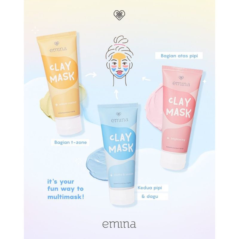 Jual Emina clay mask brightening / soothe / sebum | Shopee Indonesia